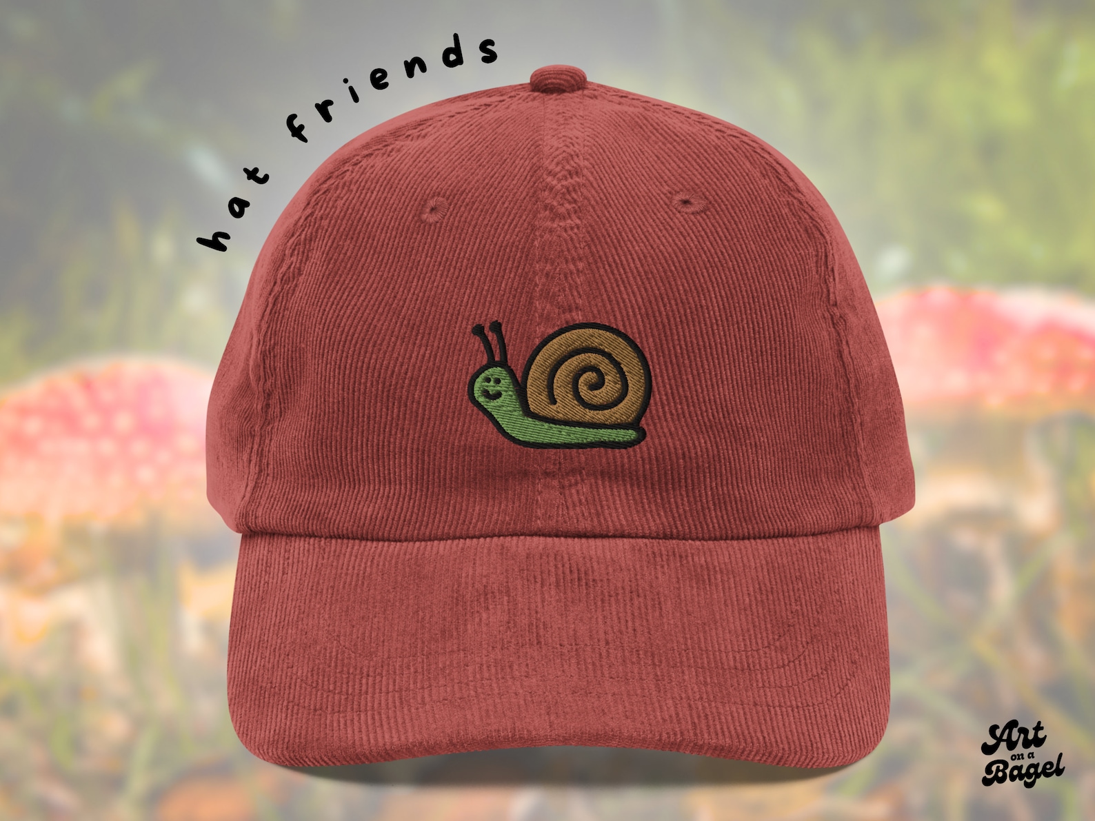 Embroidered Corduroy Snail Hat, Vintage Dad Cap, Happy Snail Patch ...