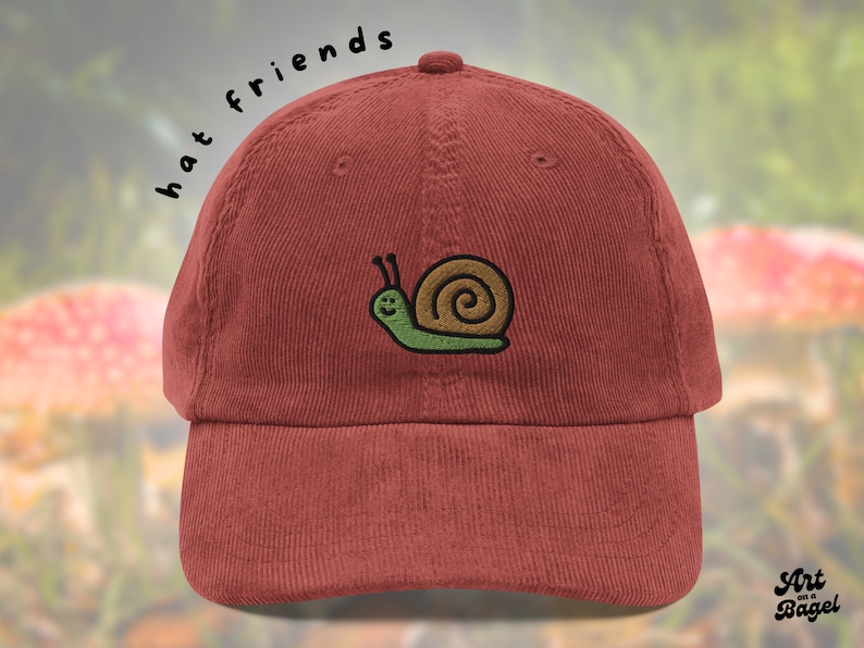 Embroidered Corduroy Snail Hat, Vintage Dad Cap, Happy Snail Patch ...