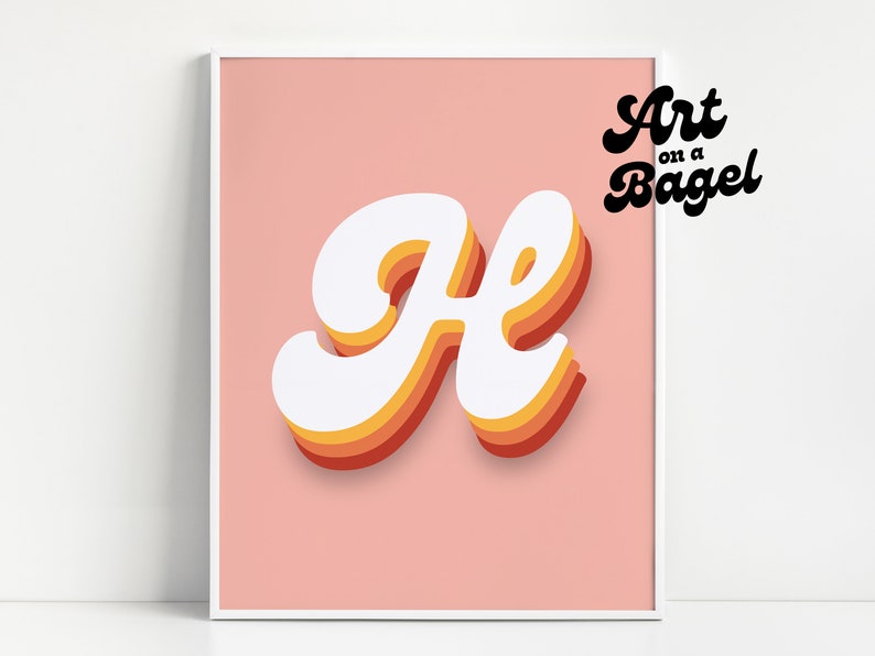 Retro Letter H Print: Pastel Pink Nursery Initial (digital Download) - Etsy