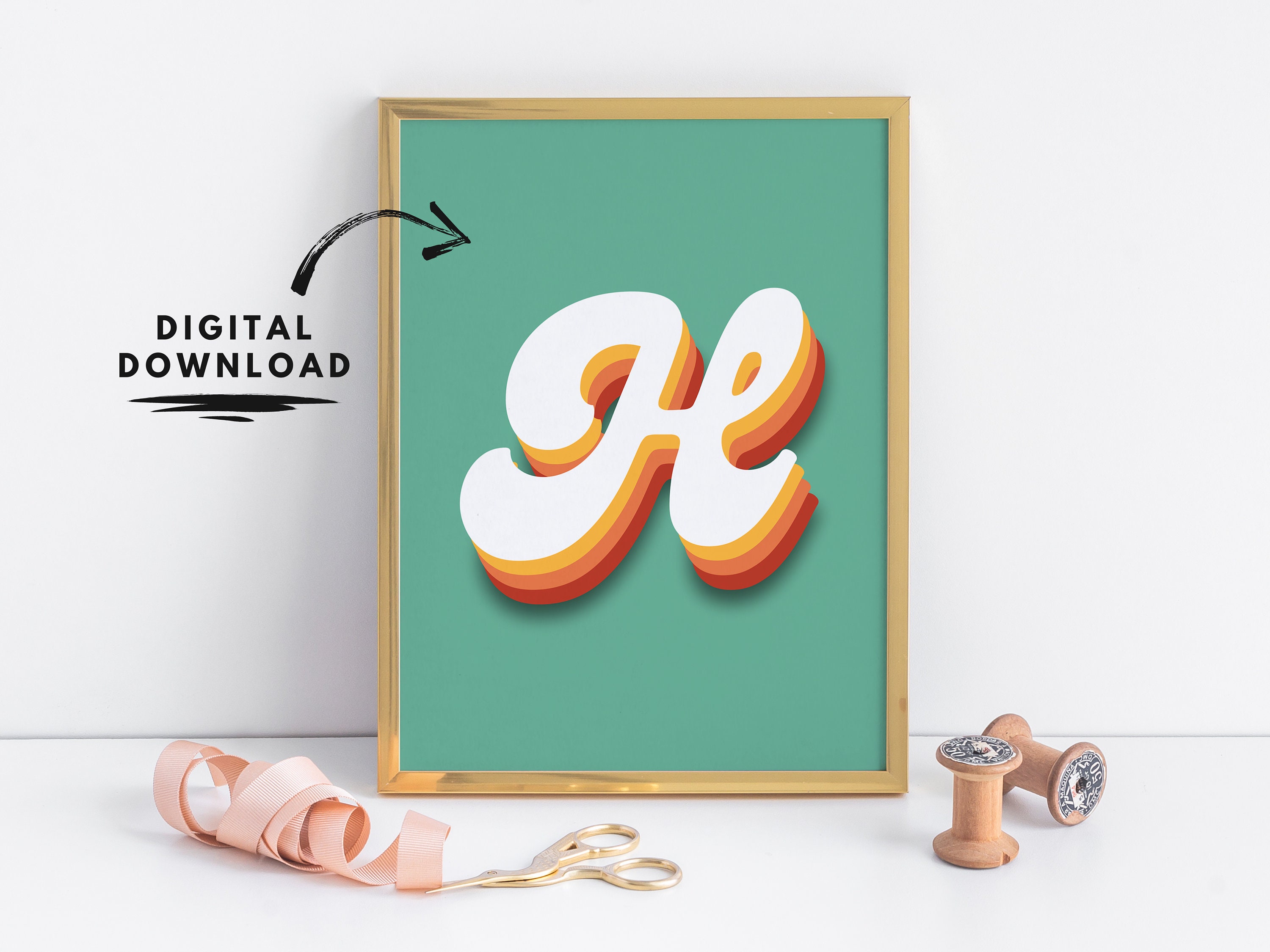 Letter H Wall Art Printable, Kids Room Letters, Initial Signs for ...