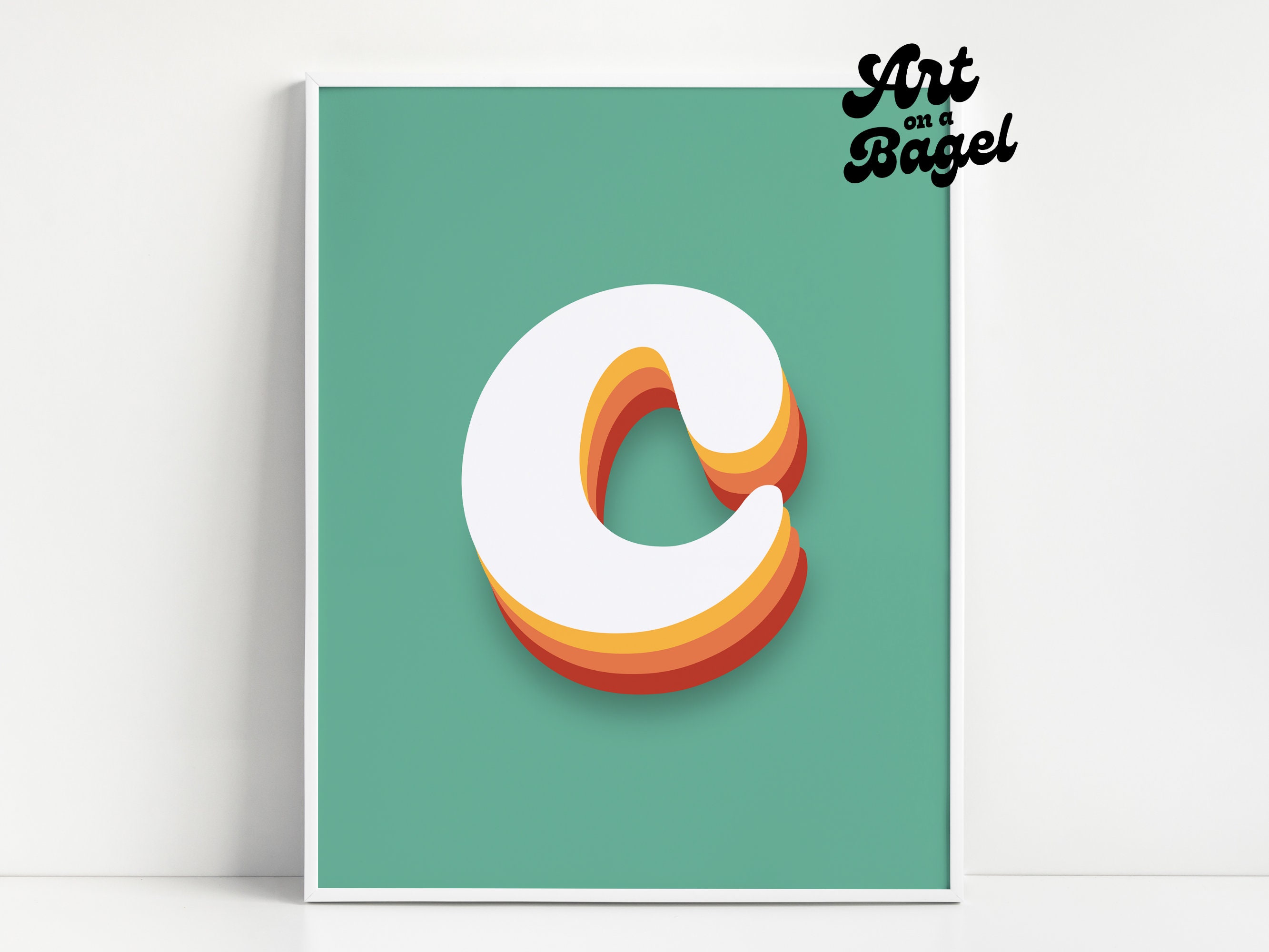 Retro Letter C Printable Wall Art in Teal Green - Etsy
