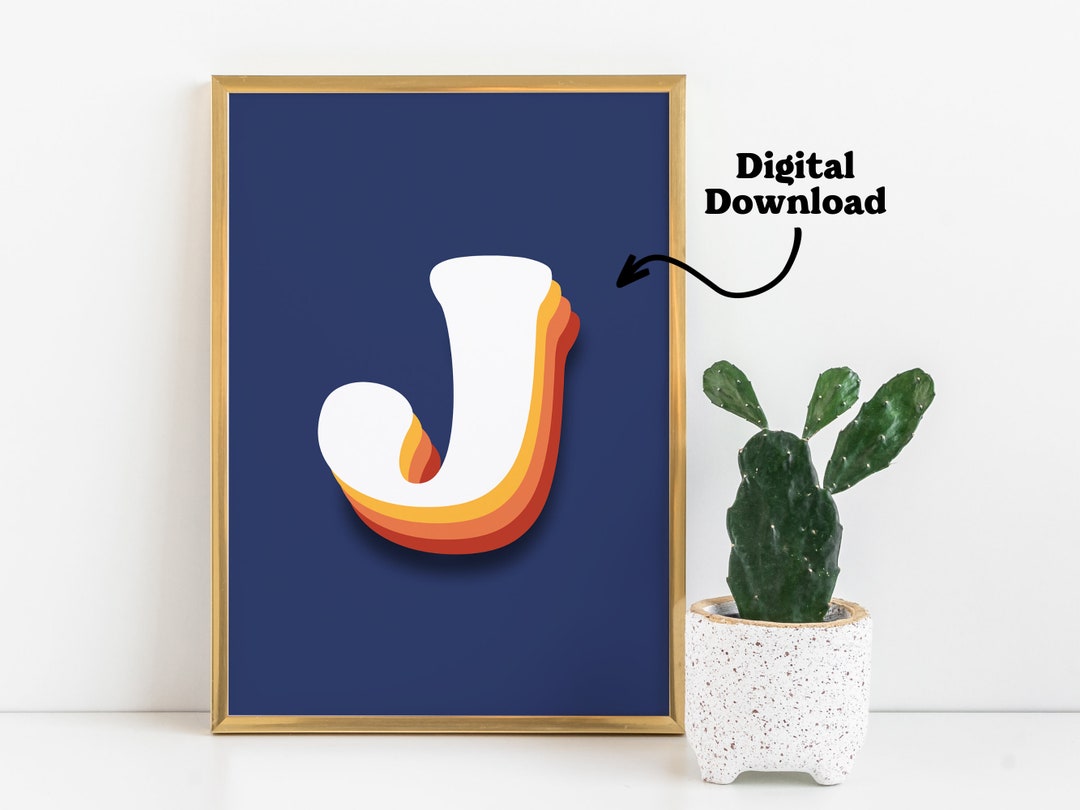 Retro Letter J Print: Navy Blue Initial Sign (digital Download) - Etsy