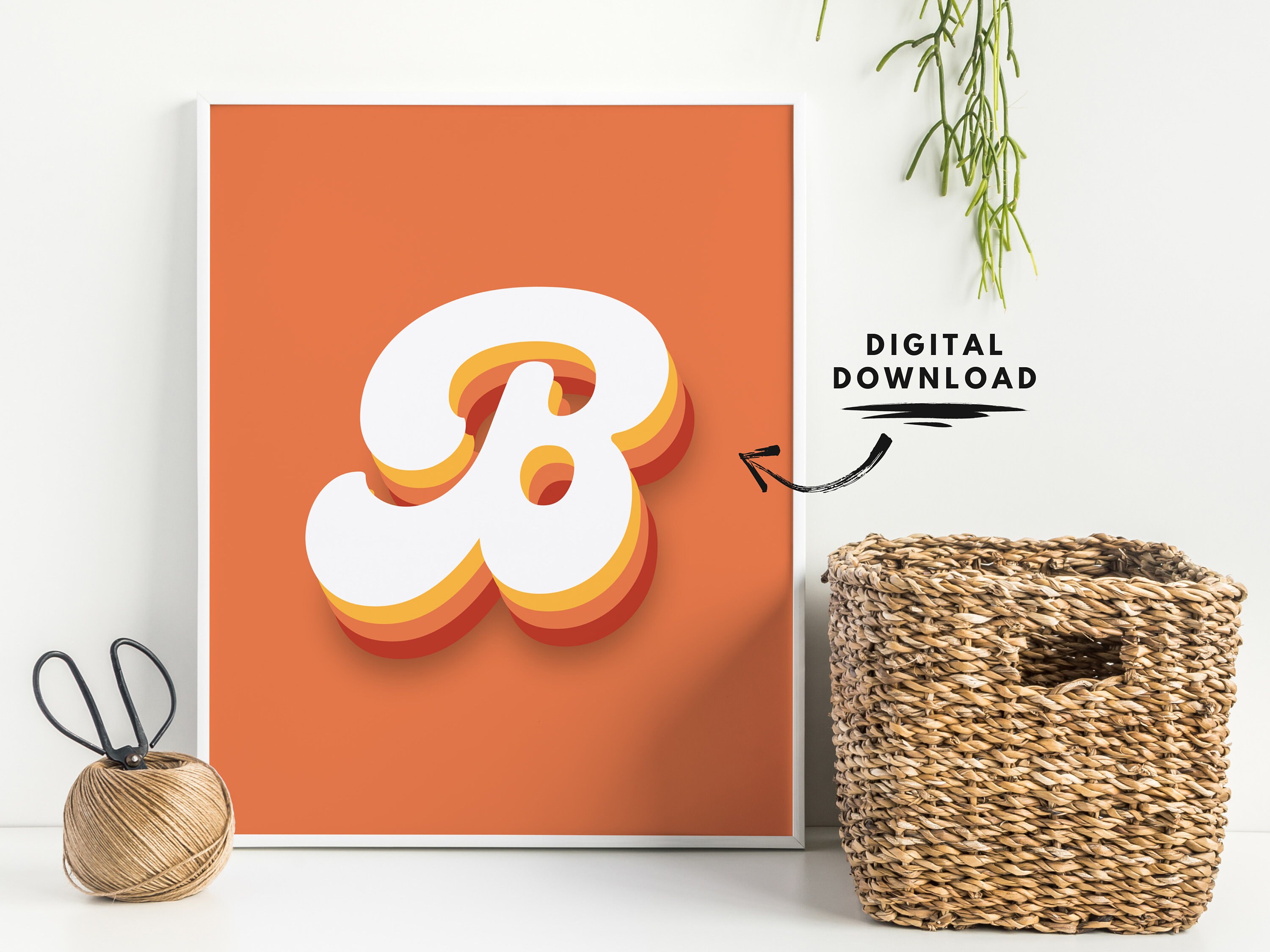 Retro Letter B Printable Wall Art in Orange - Etsy