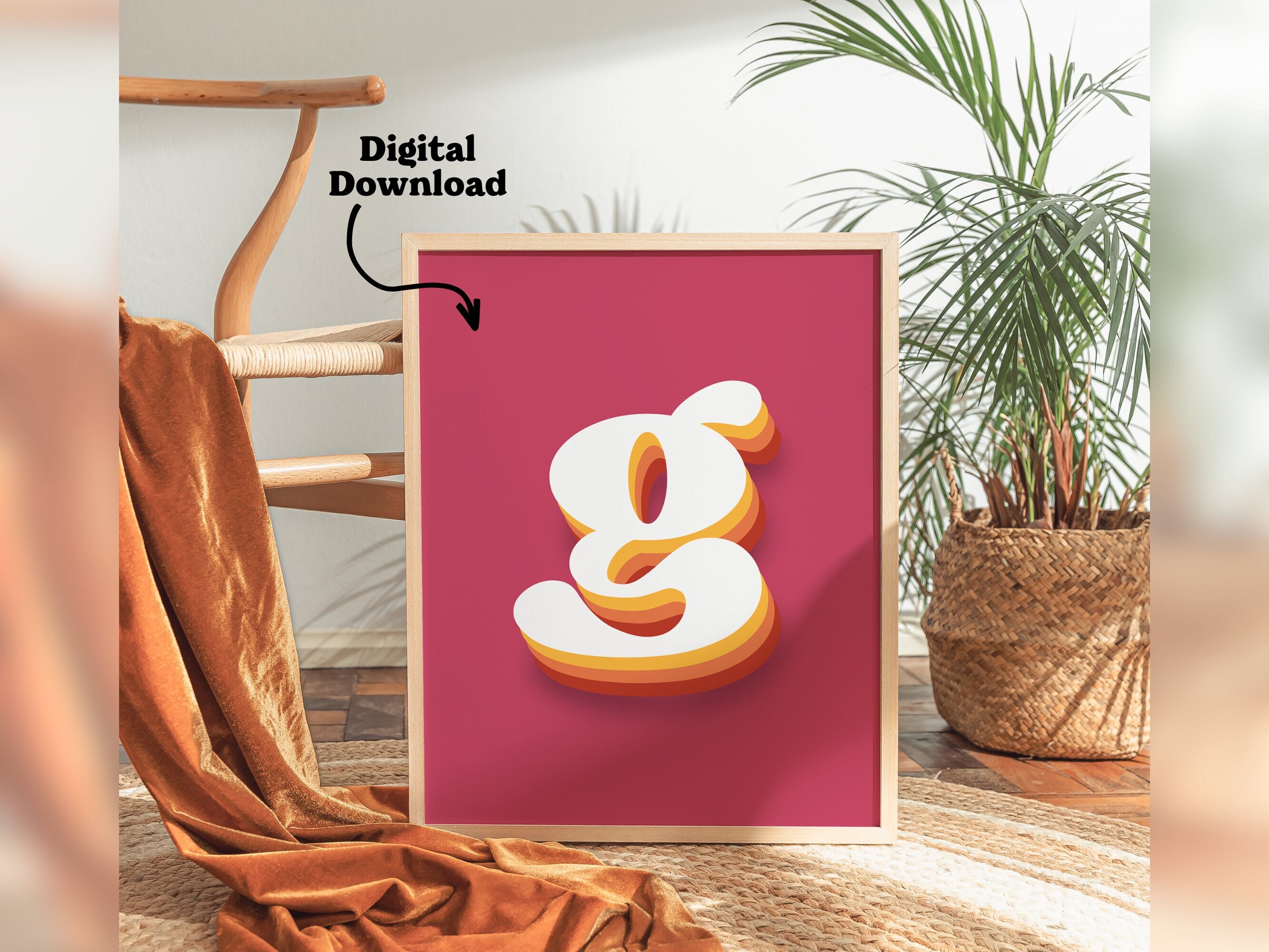 Letter G Wall Decor, Retro Alphabet Poster, Girl Room Printable, Kid ...