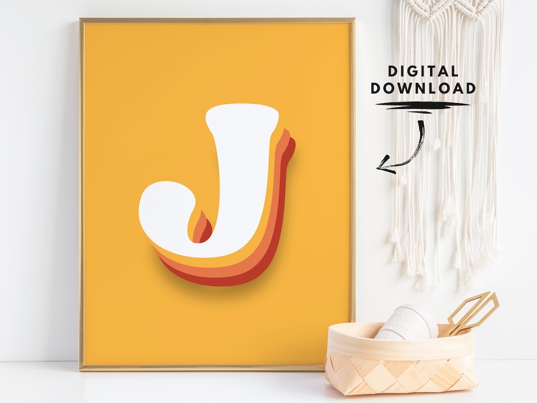 Retro Letter J Print: 70s Style Initial Sign (digital Download) - Etsy