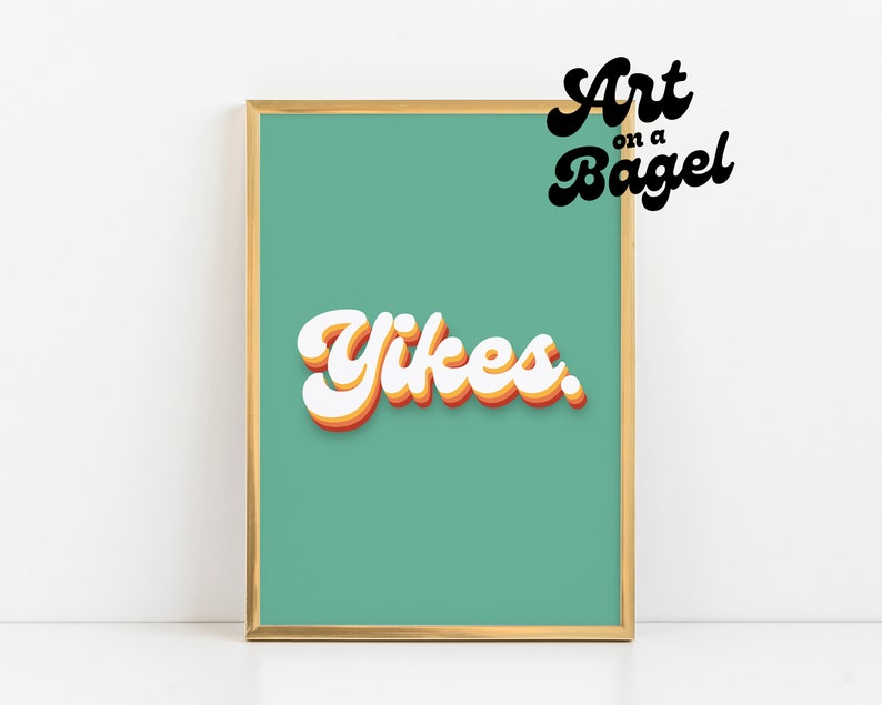Retro Typography Poster, Yikes, Digital Download Print, Retro Font, 70s ...