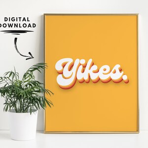 Retro Typography Poster, Yikes, Digital Download Print, Retro Font, 70s ...