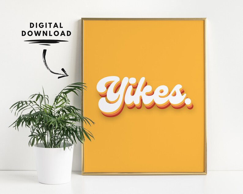 Retro Typography Poster, Yikes, Digital Download Print, Retro Font, 70s ...