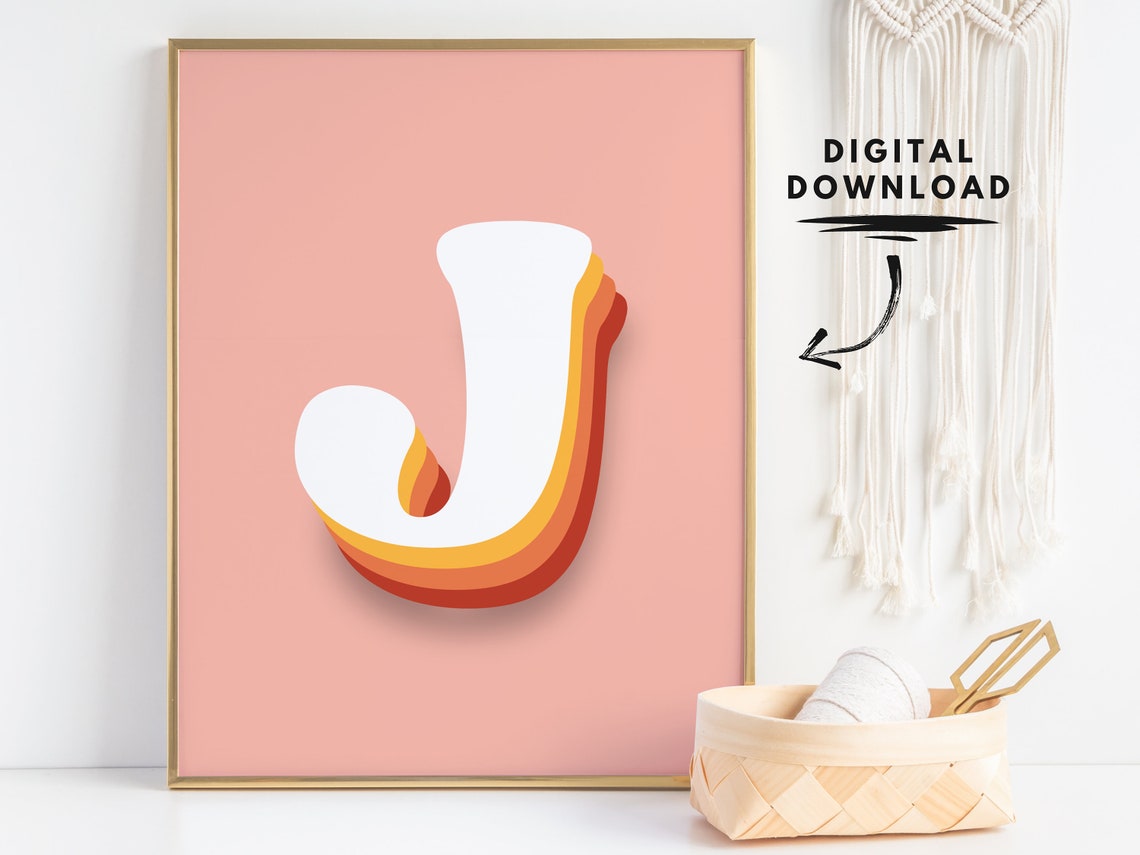 Letter J Wall Art Printable, Kids Room Letters, Initial Signs for ...