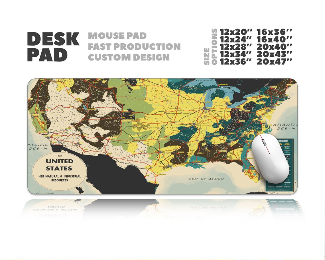 USA Map Desk Mat United State Desk Pad Map Decor Desk | Etsy