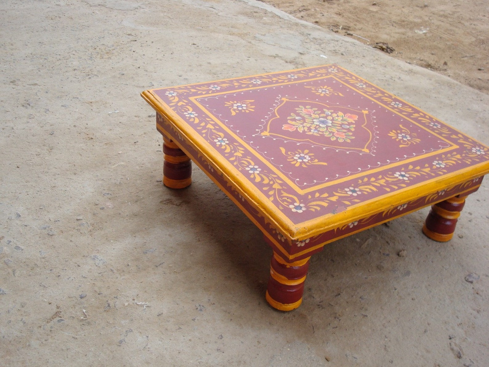 Pooja Table / Indian wooden Pata /wooden painted Bajot | Etsy