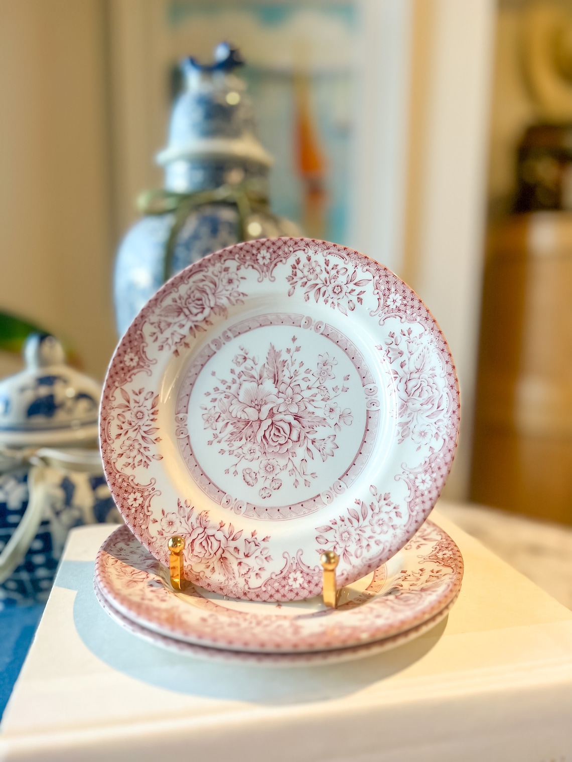 Vintage Wood & Sons Red Toile Dishes Made in England Set of 3 Grand ...