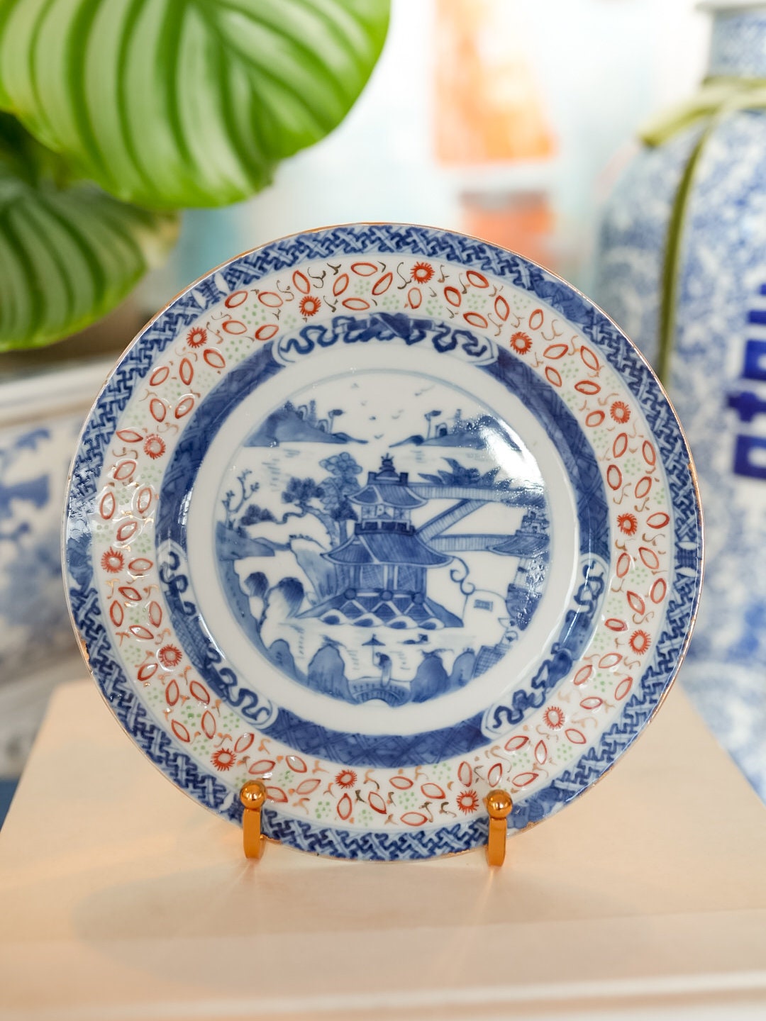 Antique Blue and White Chinoiserie Rice Grain Plate Grand Millennial ...