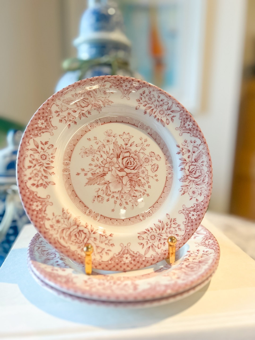 Vintage Wood & Sons Red Toile Dishes Made in England Set of 3 Grand ...