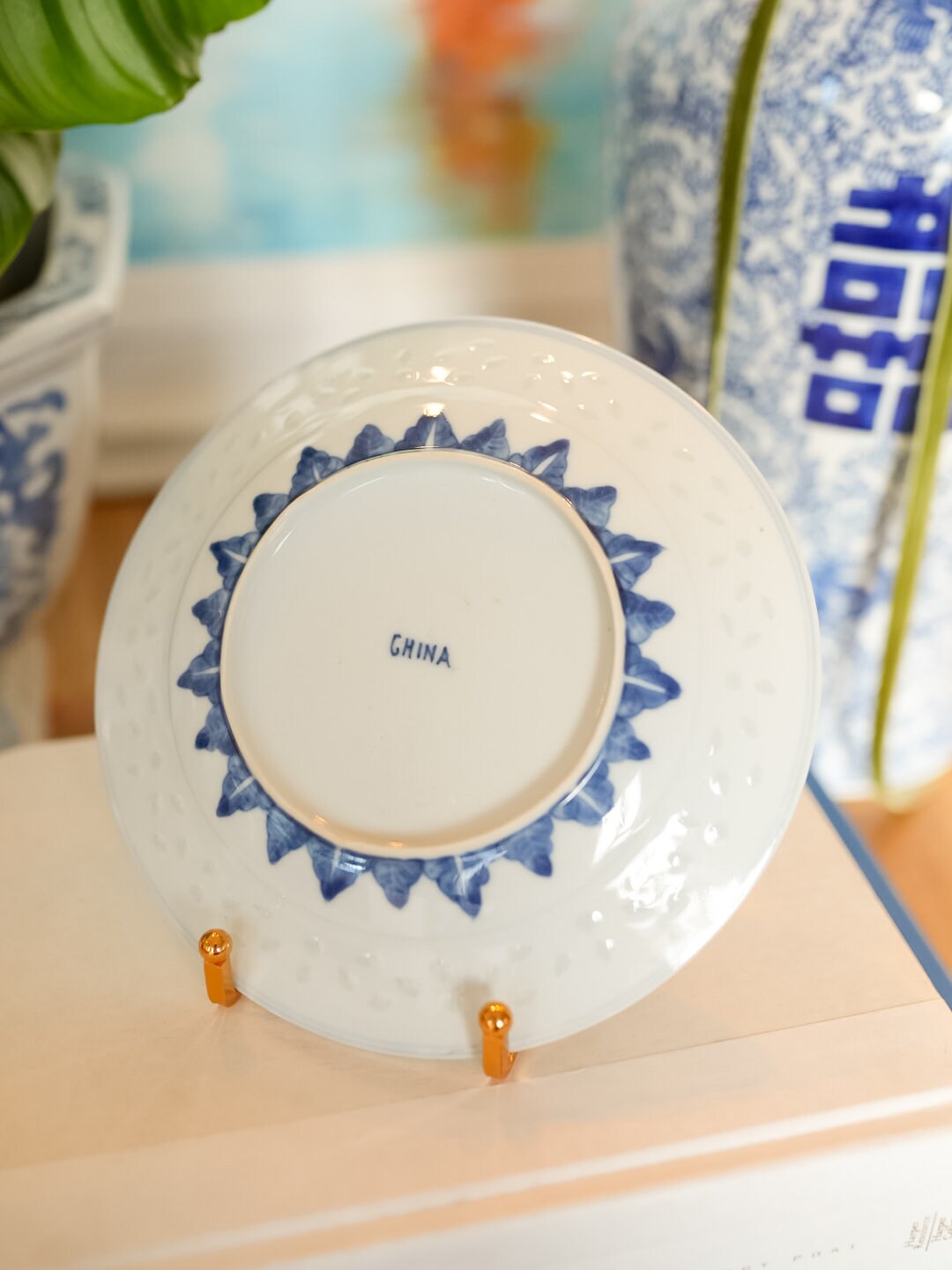 Antique Blue and White Chinoiserie Rice Grain Plate Grand Millennial ...