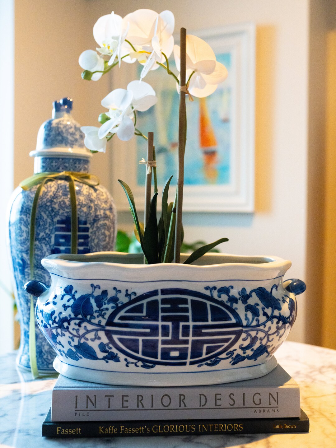Vintage Bombay Company Blue and White Chinoiserie Footbath Planter ...