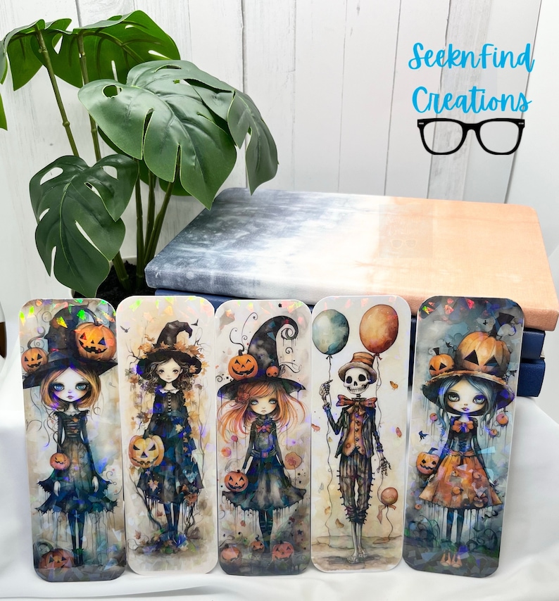 Halloween Laminated Bookmarks, Witches and Skeleton, Kids Bookmark - Etsy