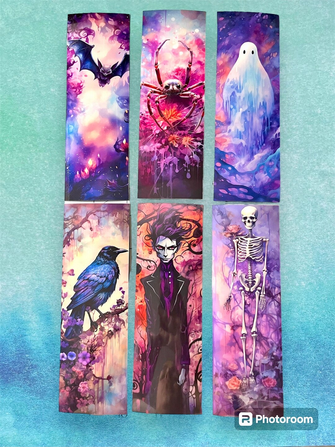 Pastel Halloween Bookmarks: Spooky Raven, Ghost, Spider, Skeleton, Bat ...