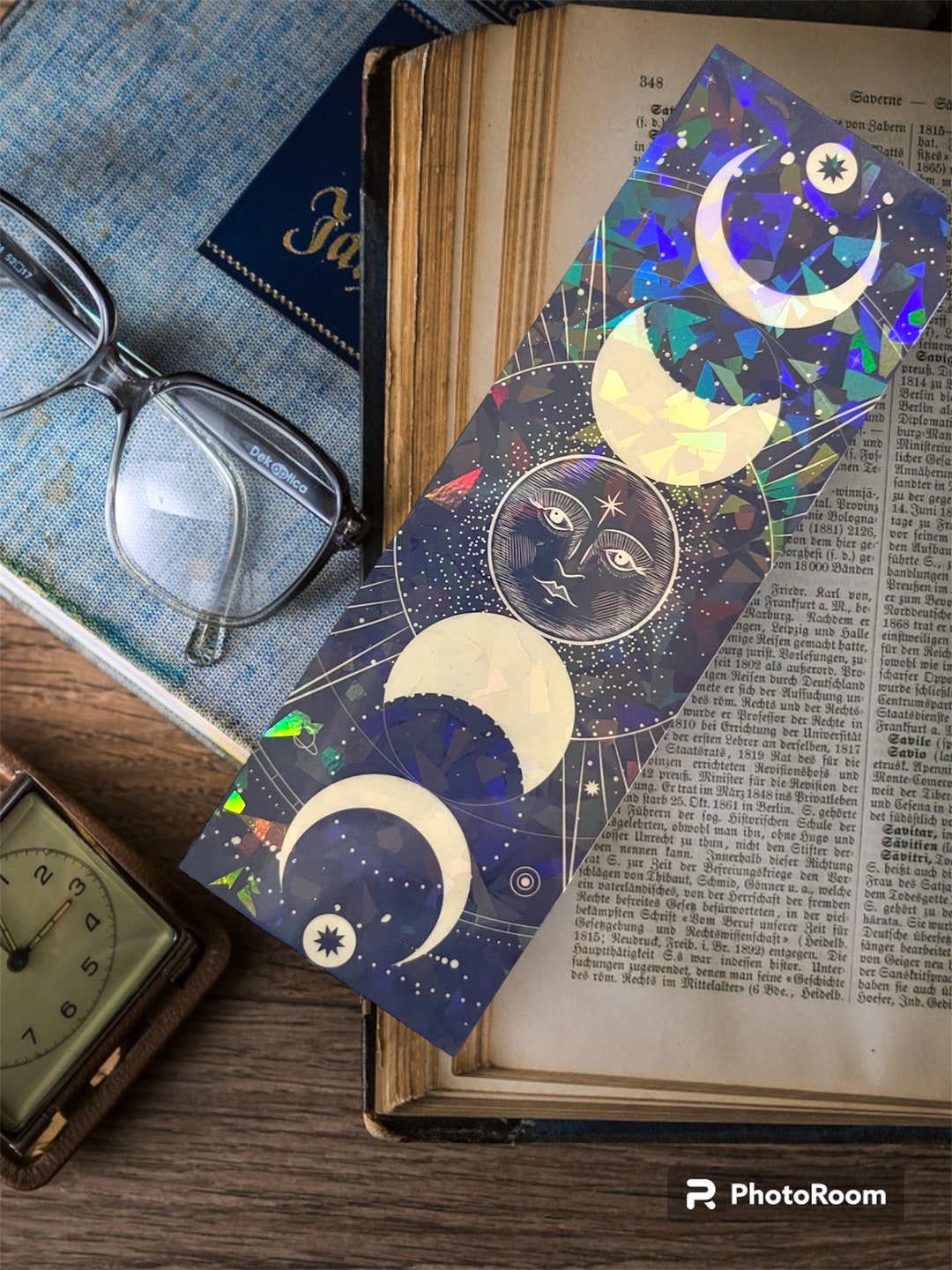Celestial Moon Laminated Bookmark, Iridescent Bookmark, Book Lover Gift ...