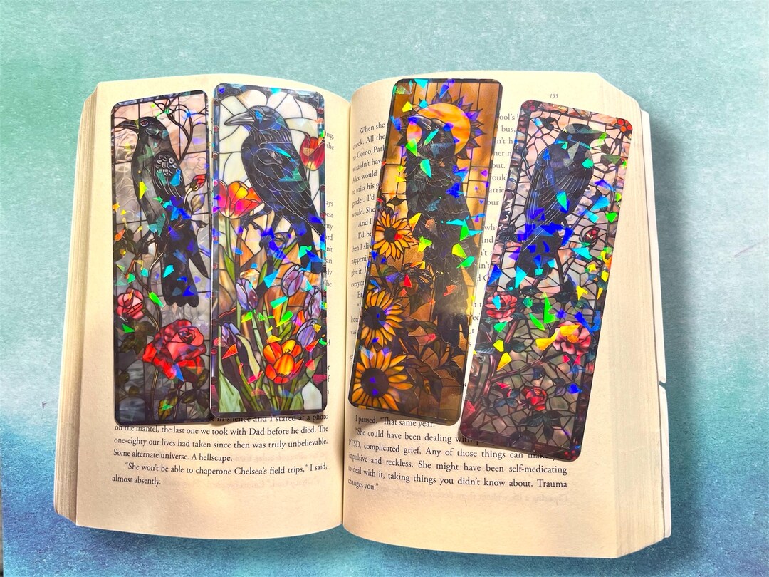 Stained Glass Crow Bookmark: Floral Iridescent Dark Fantasy - Etsy