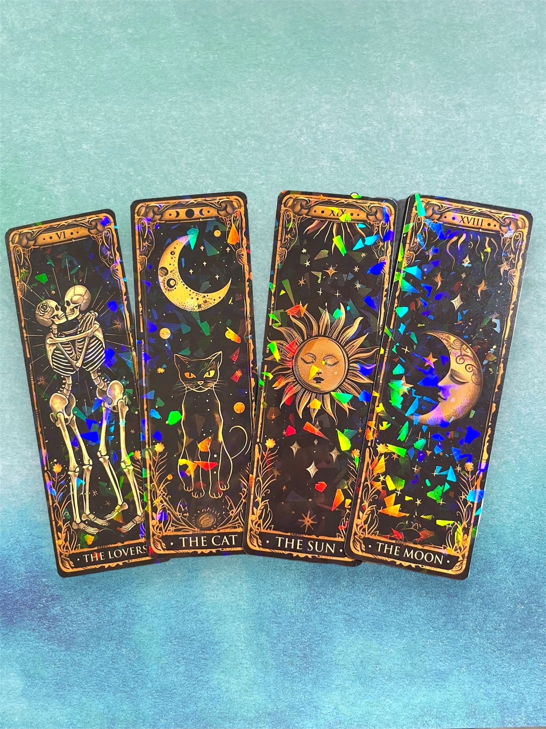 Iridescent Tarot Card Bookmarks: the Lovers, the Cat, the Sun, the Moon ...