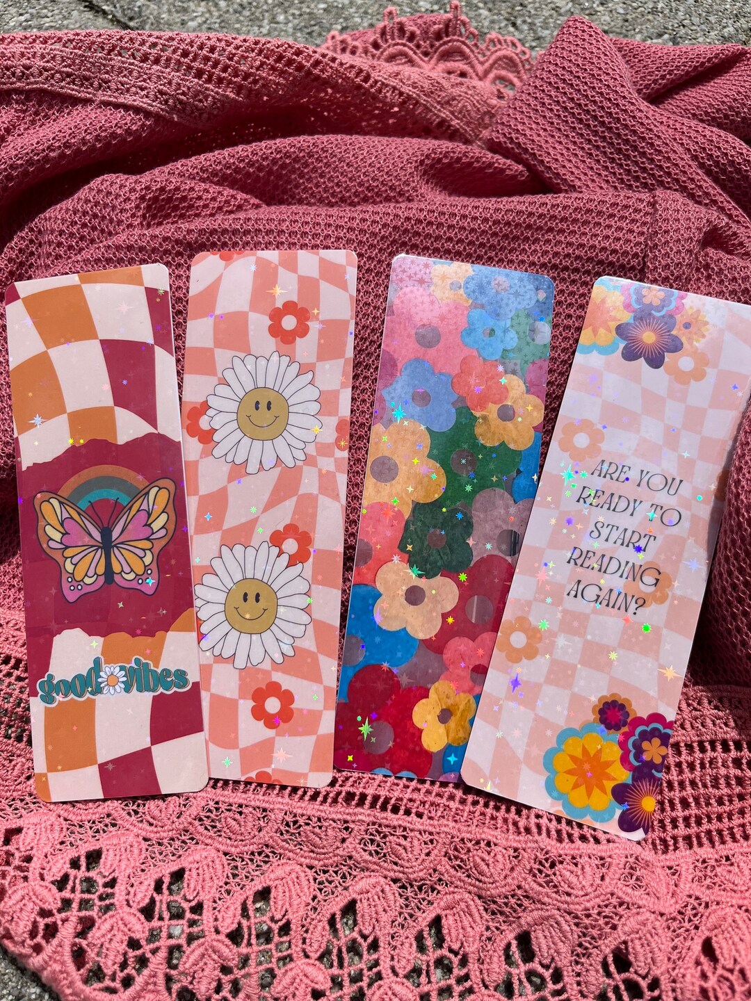 Retro Themed Bookmarks Retro Flower Bookmarks Bookmark Set Sparkly ...