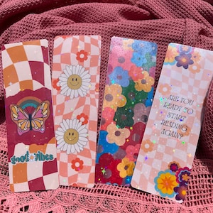 Retro Themed Bookmarks Retro Flower Bookmarks Bookmark Set Sparkly ...