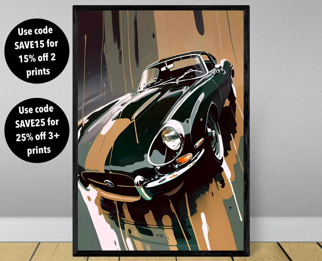 Jaguar E-type Poster Print, Jaguar Poster, Jaguar E-type Print, Car ...