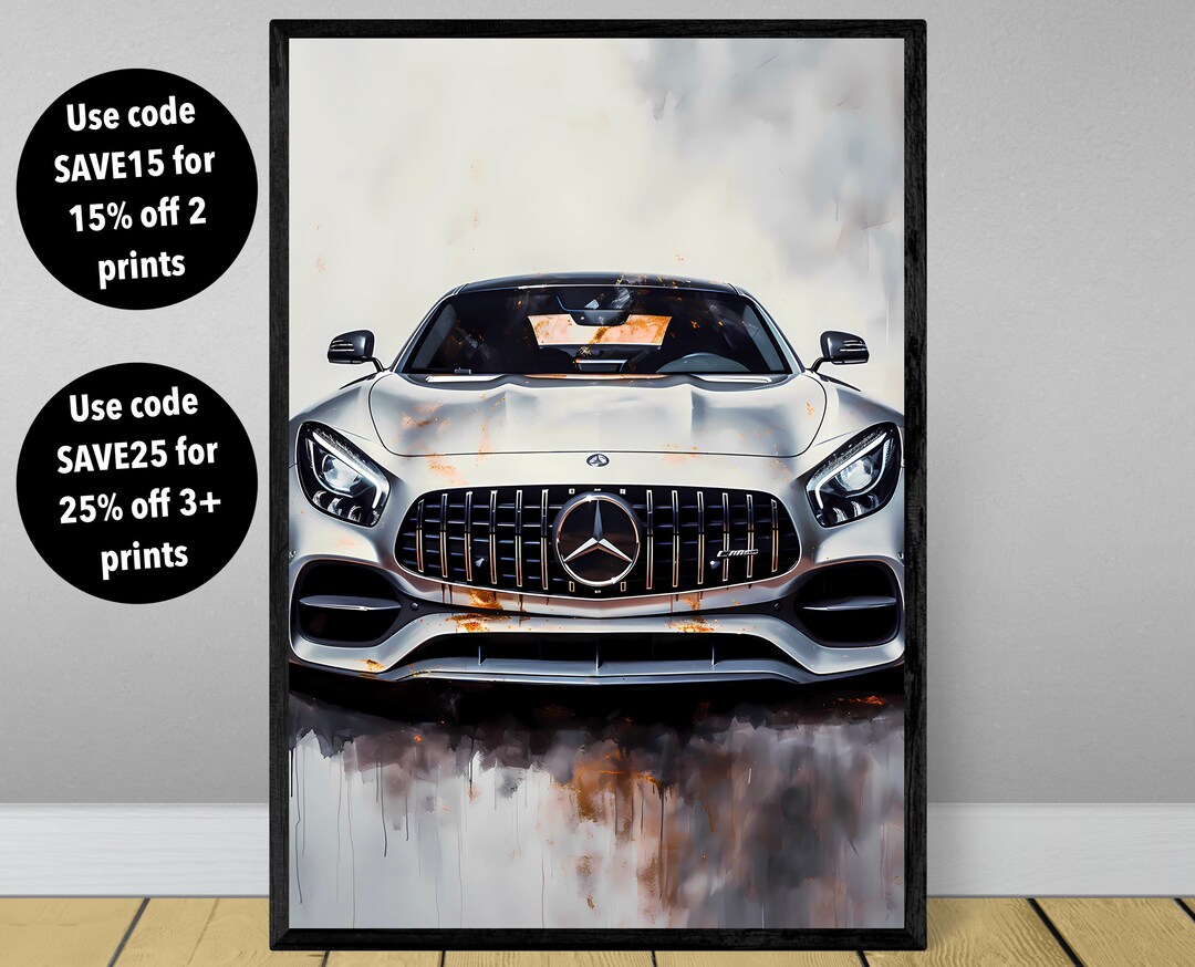 Mercedes AMG GT Art Poster Print, Mercedes Car Art Print, Mercedes ...