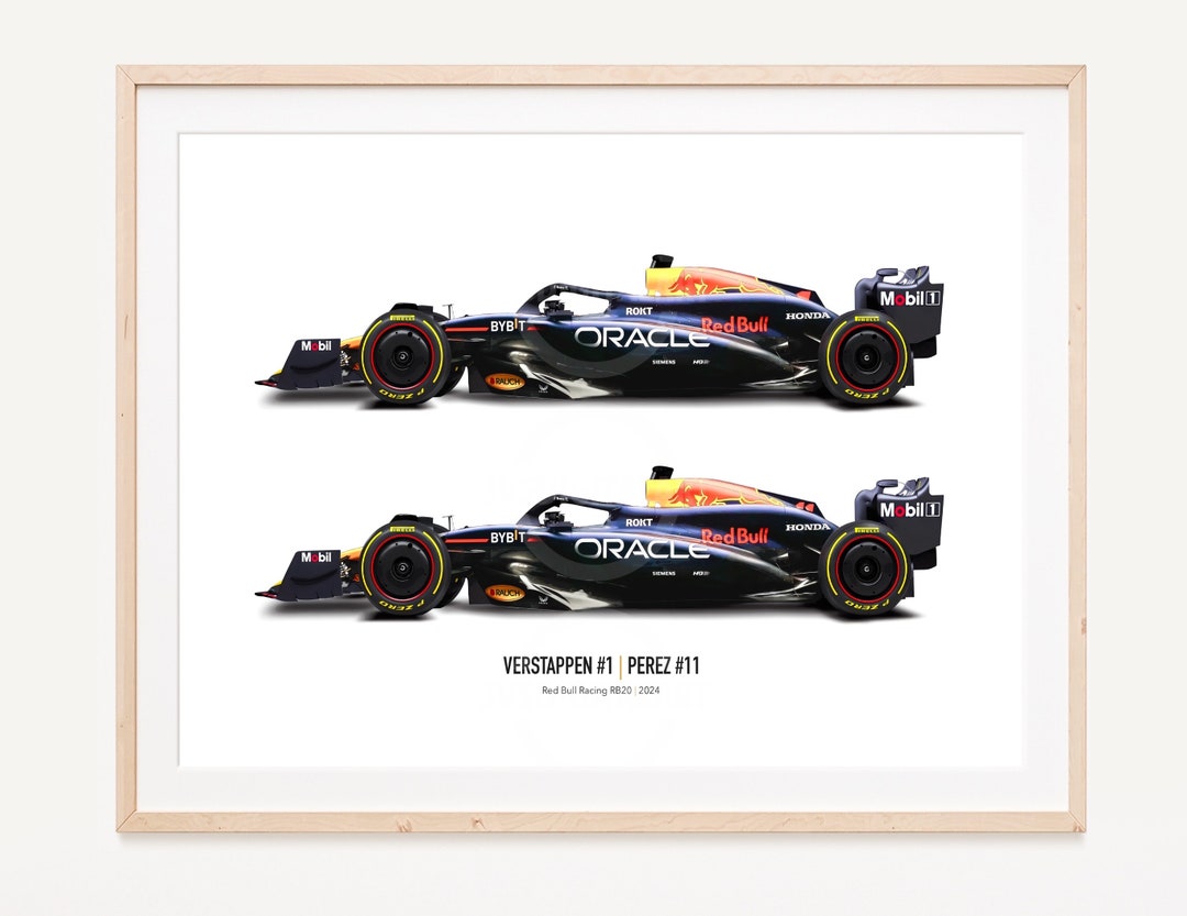 2024 Red Bull RB20 2 Car F1 Poster Print, Formula 1 Poster, Perez ...
