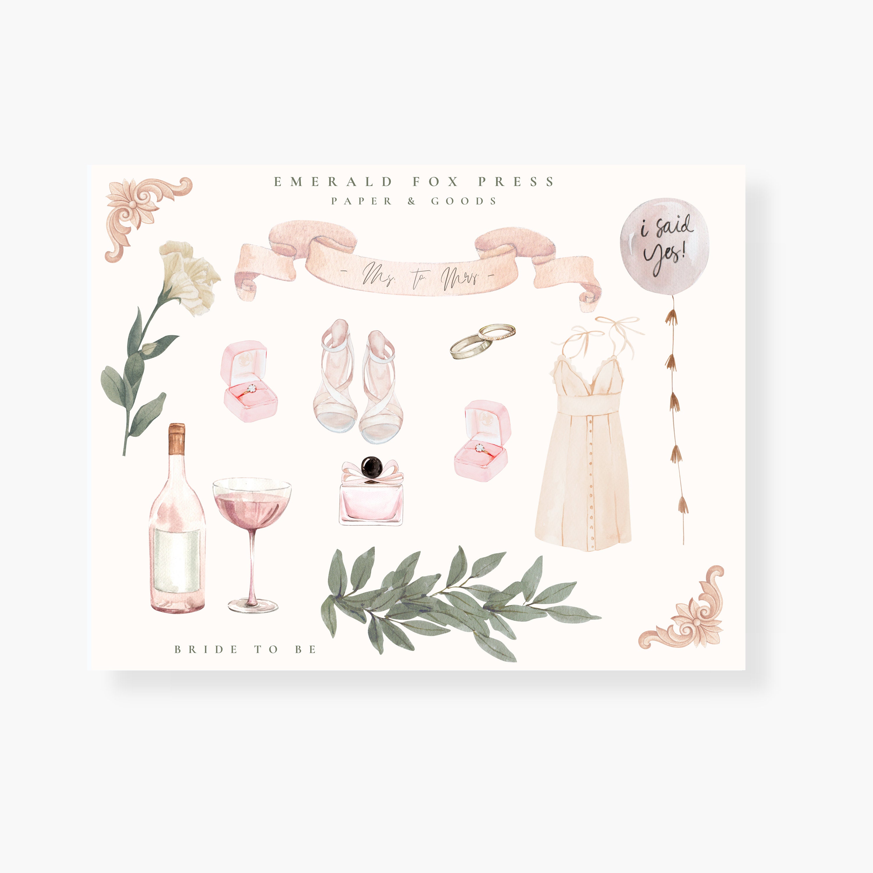 Bride to Be Sticker Sheet Watercolor Illustrations Wedding - Etsy