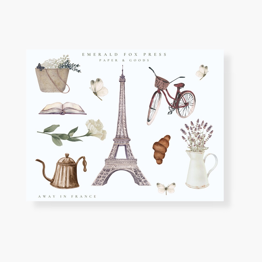 Away in France Sticker Sheet, Watercolor Illustrations, Travel Planner ...