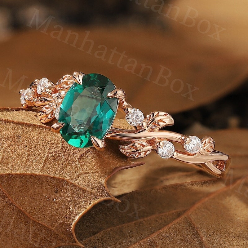 Lab Emerald Nature Ring - Etsy