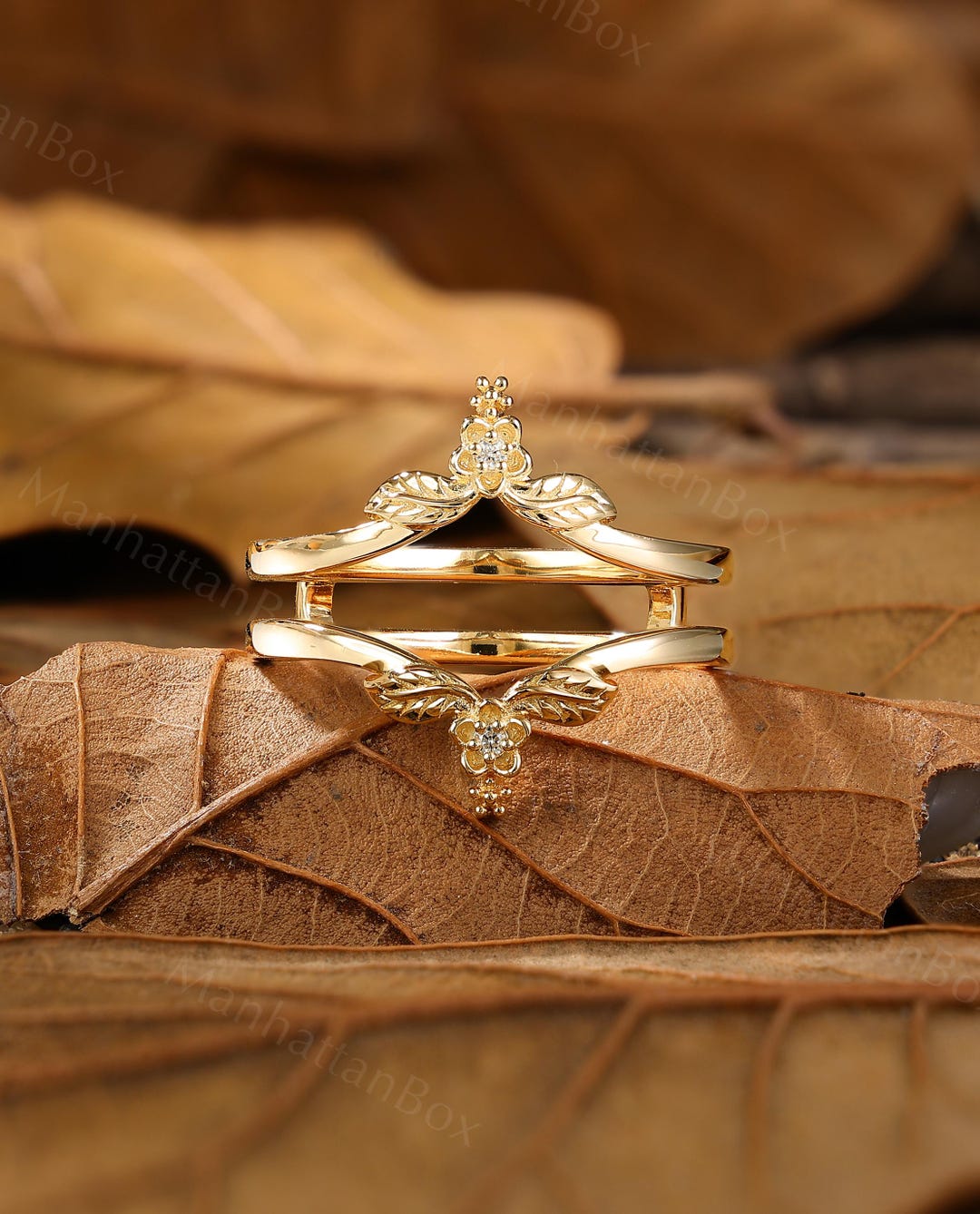 Nature-inspired Ring Guard - Gold Leaf Ring Enhancer - Floral Ring ...