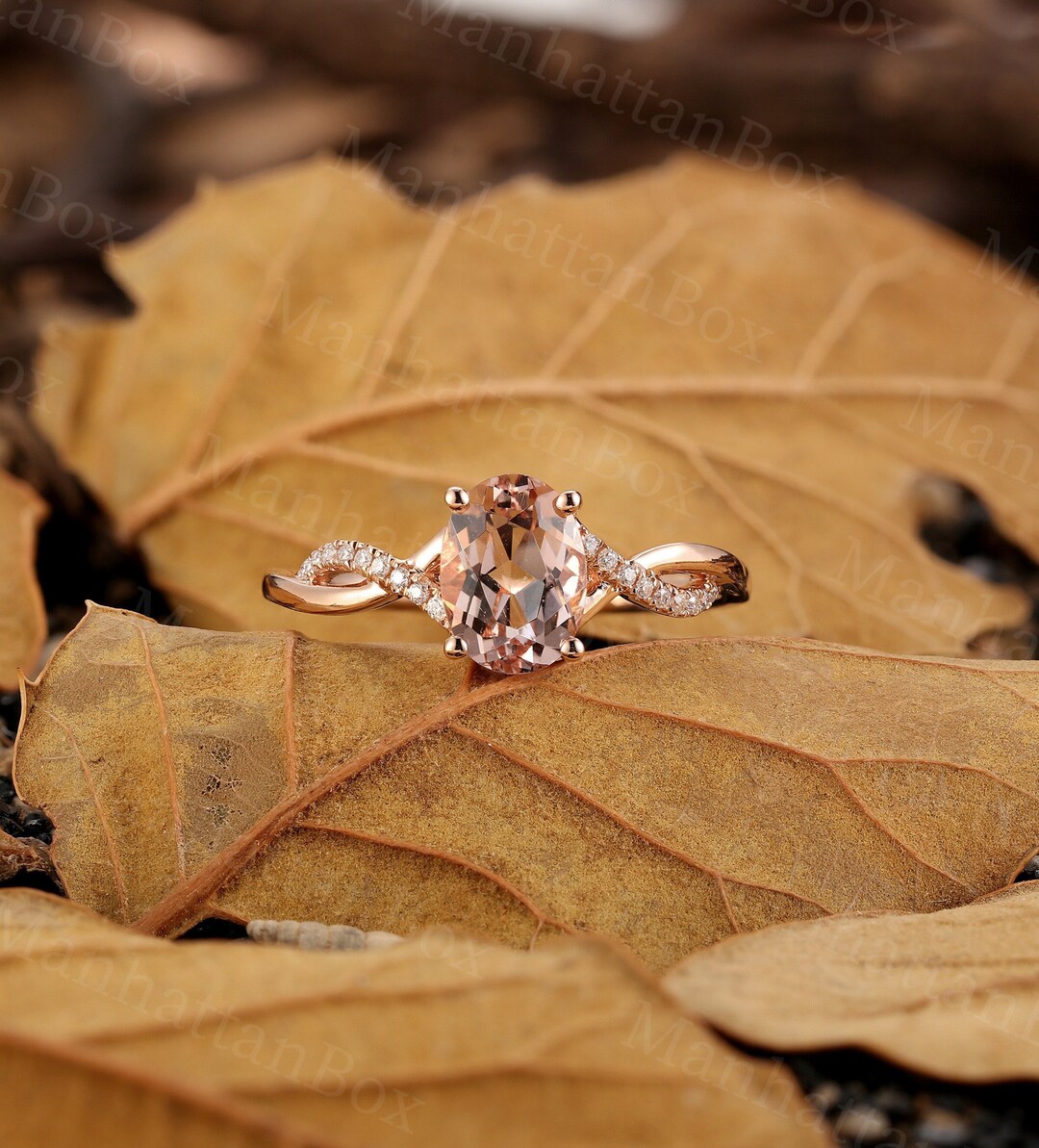Art Deco Oval Morganite Engagement Ring|vintage Rose Gold Twisted ...