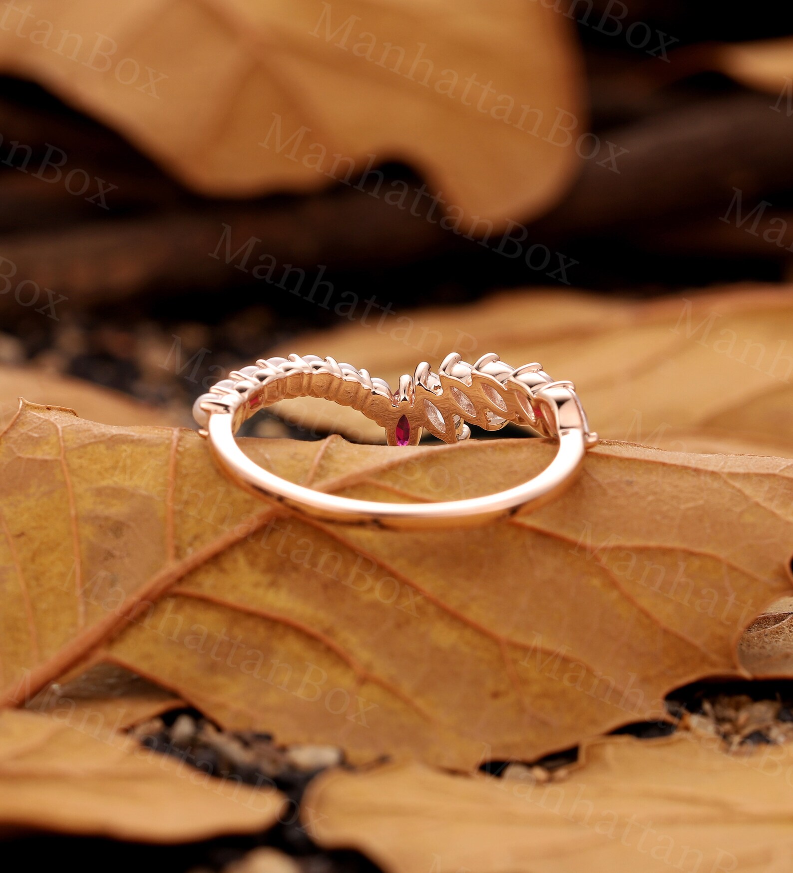 Vintage Ruby Wedding Band Rose Gold Round Pearl Matching | Etsy