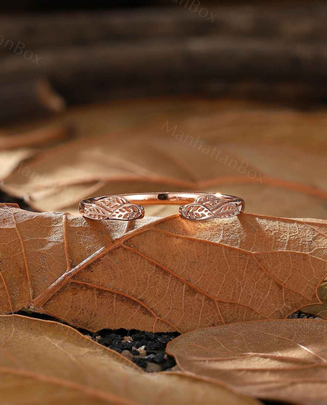 Rose Gold Open Leaf Ring for Women – Nature Inspired Delicate Band ...