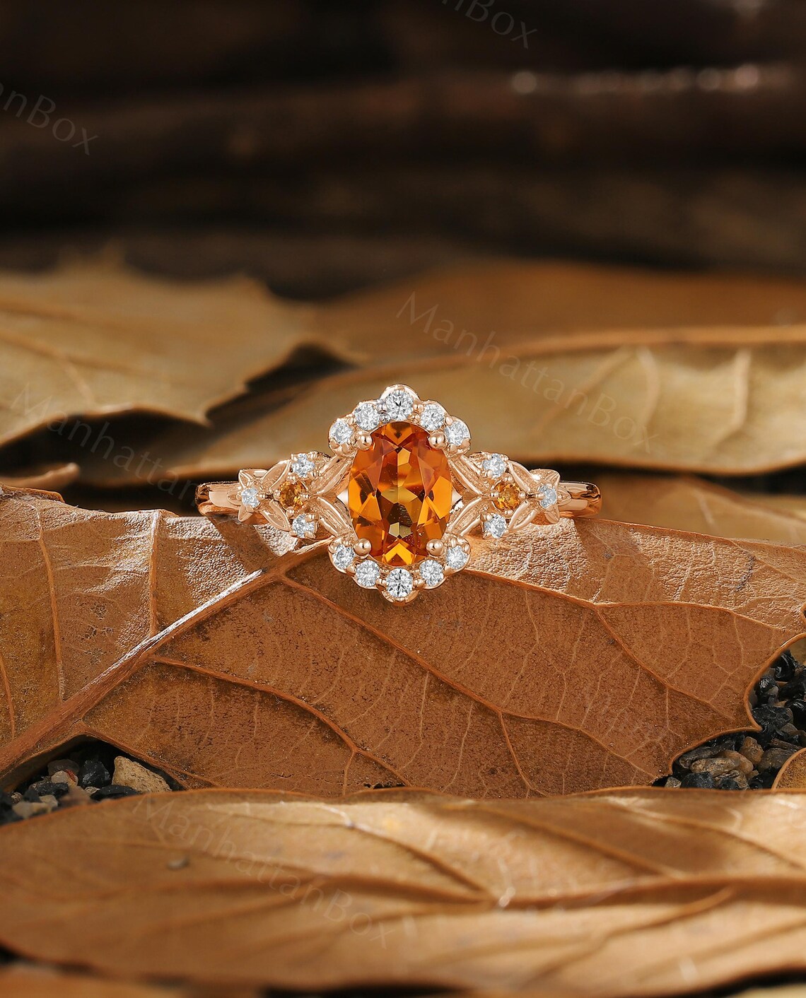Autumn & Leaves Citrine Engagement Ring - Nature Inspired Rose Gold ...