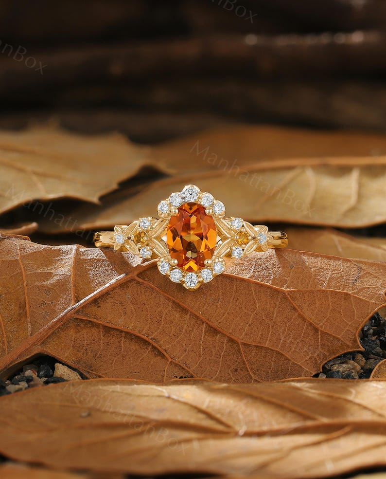 Autumn & Leaves Citrine Engagement Ring - Nature Inspired Rose Gold ...