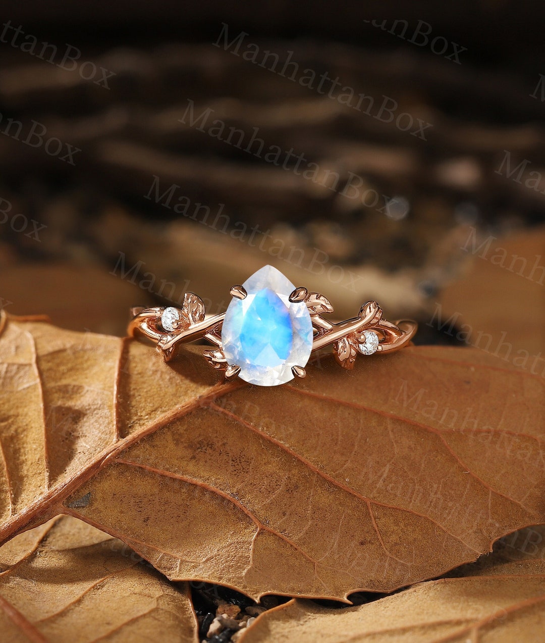 Pear Cut Moonstone Engagement Ring Nature-inspired Vine Wedding Ring ...