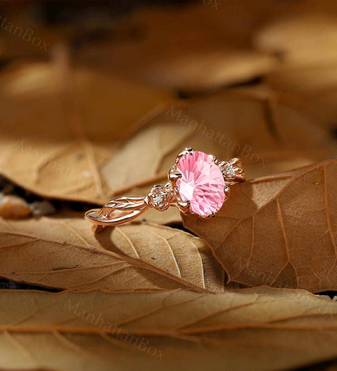 Firework Pink Sapphire Engagement Ring - Rose Gold Flower Diamond ...