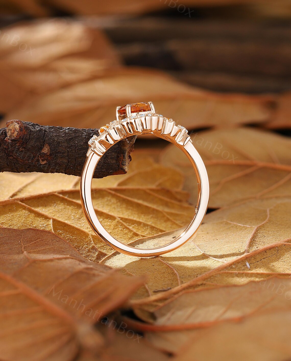 Autumn & Leaves Citrine Engagement Ring - Nature Inspired Rose Gold ...