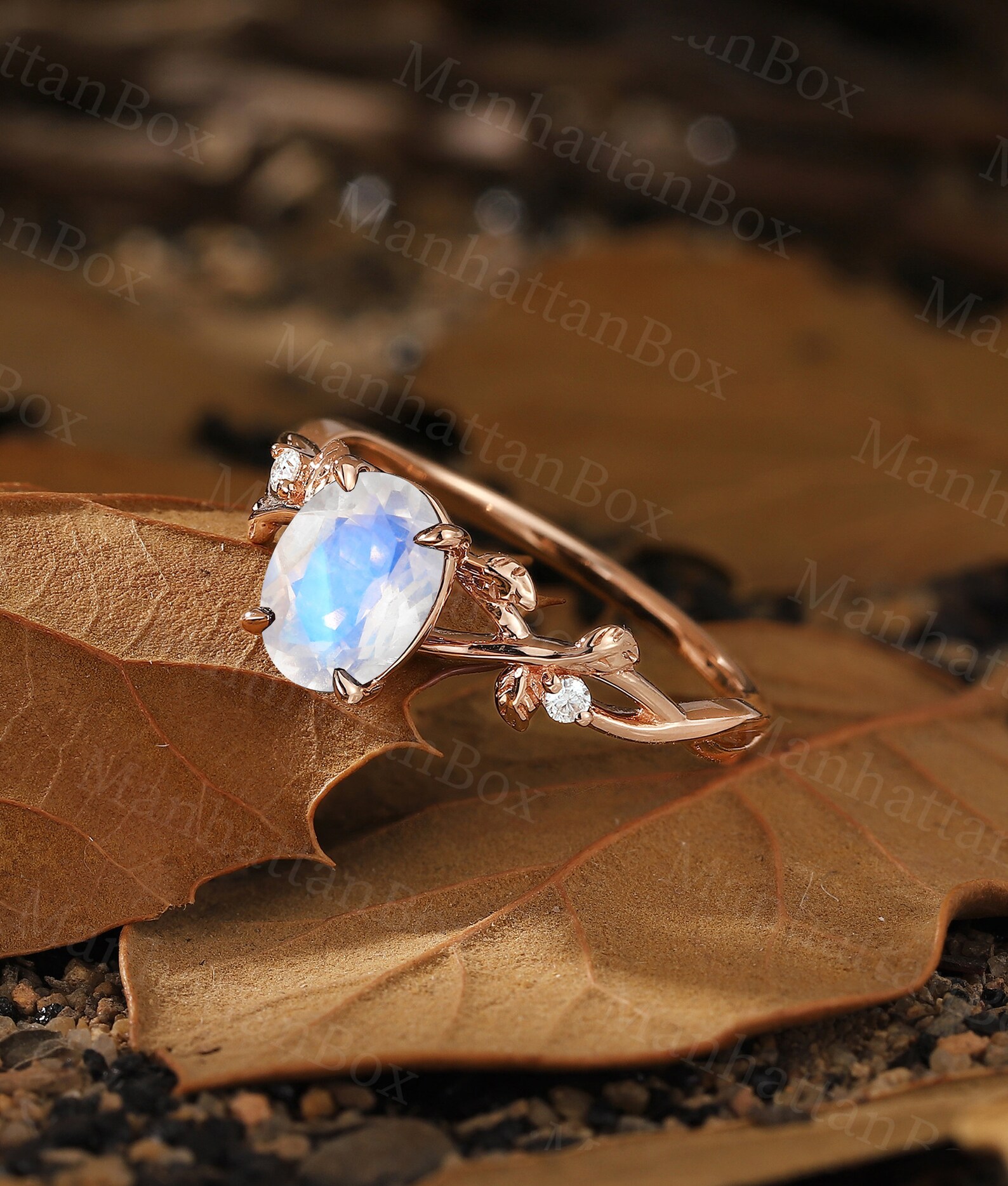 Oval Shape Moonstone Engagement Ring Rose Goldvintage Branch - Etsy