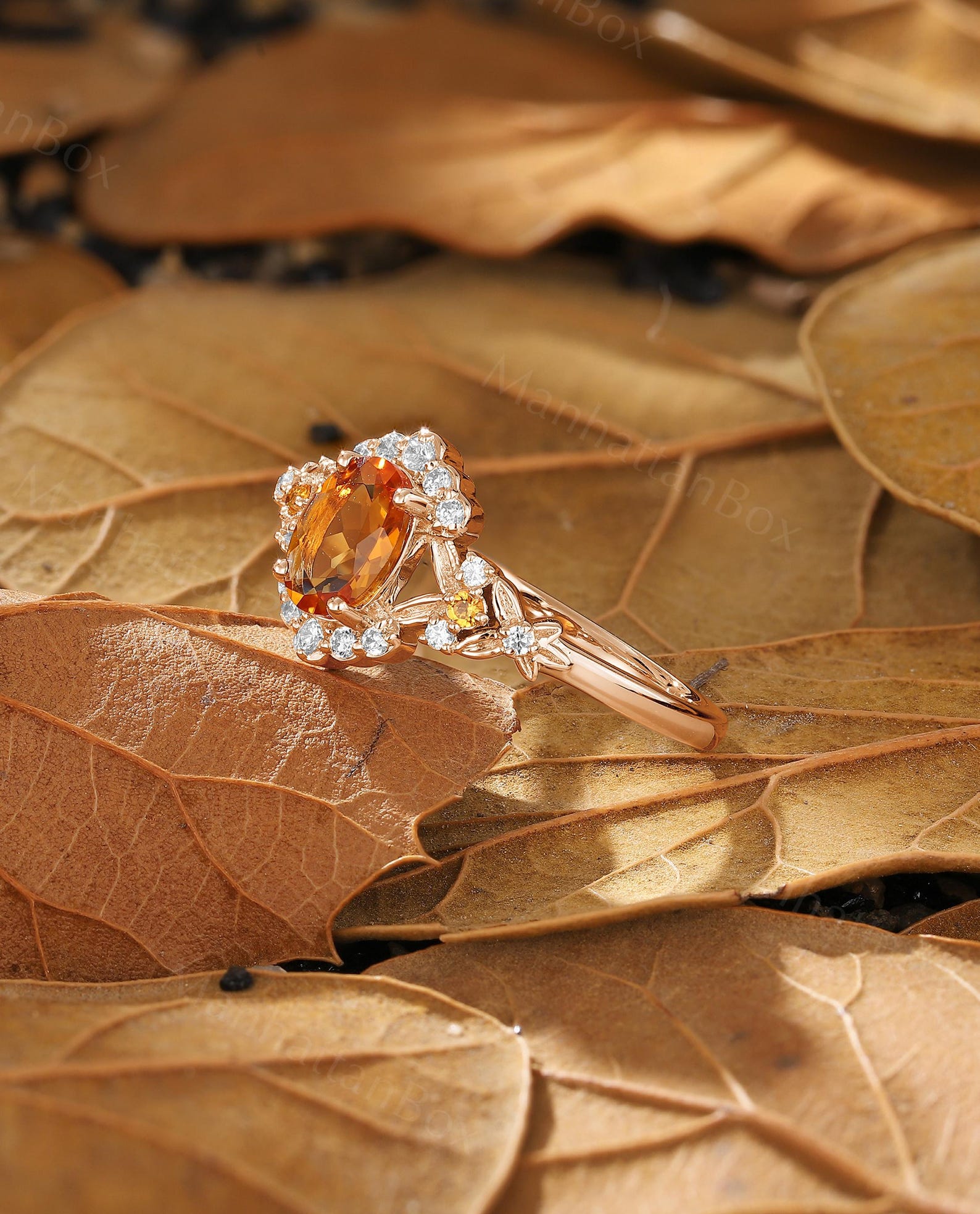 Autumn & Leaves Citrine Engagement Ring - Nature Inspired Rose Gold ...