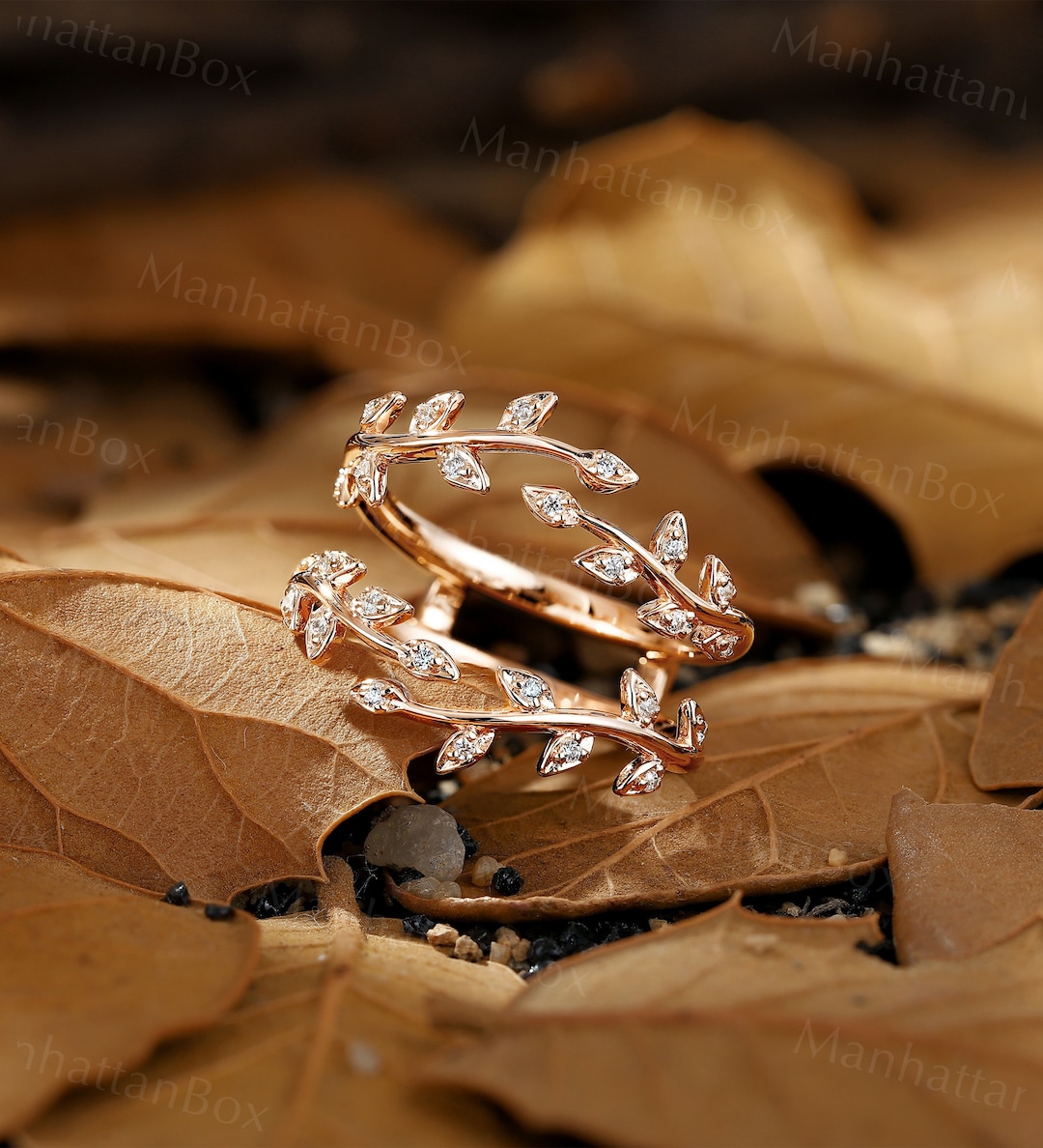 Leaf Wedding Ring Enhancer - Twig Branch Ring Jacket - Open Ring Guard ...