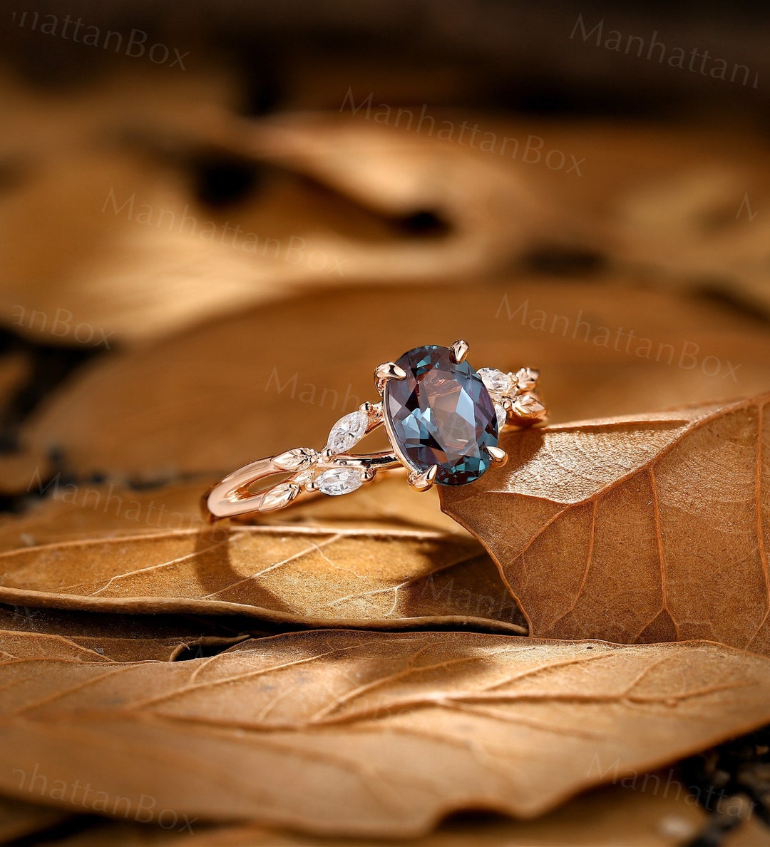 Oval Cut Lab Alexandrite Engagement Ring Rose Gold Vintage - Etsy