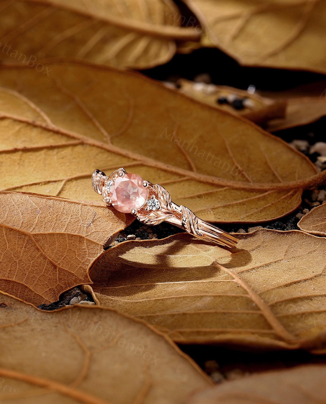 Tree Leaf Oregon Sunstone Engagement Ring - Minimalist Wedding Ring ...