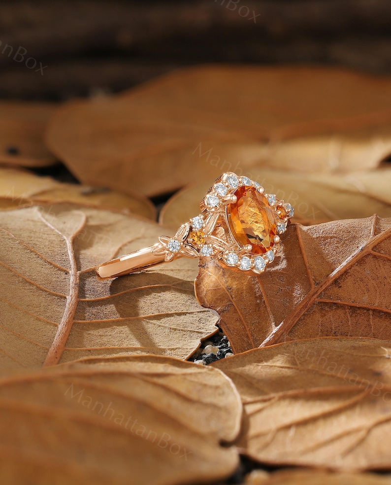 Autumn & Leaves Citrine Engagement Ring - Nature Inspired Rose Gold ...