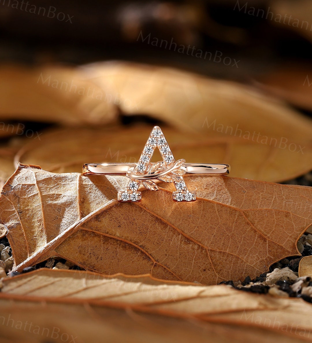 Minimalist Letter Ring, Nature Inspired Leaf Initial Ring, Dainty ...