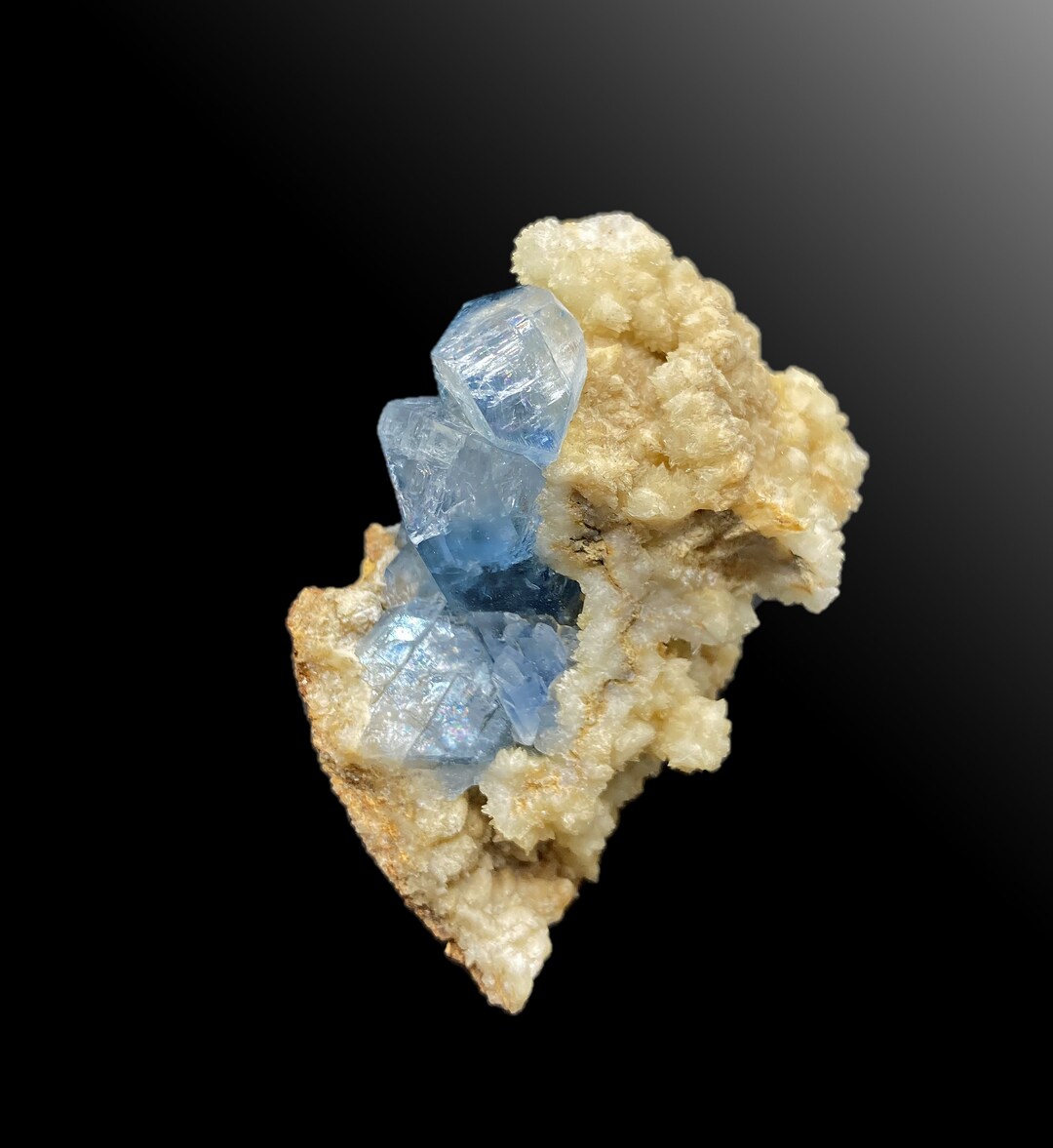 Rare Transparent Cobalt Blue Bi-colour Celestine Crystals on Calcite ...